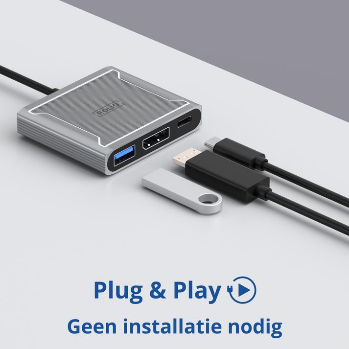 Rolio USB C to DisplayPort Adapter - 3 in 1 - DisplayPort hub - USB 3.