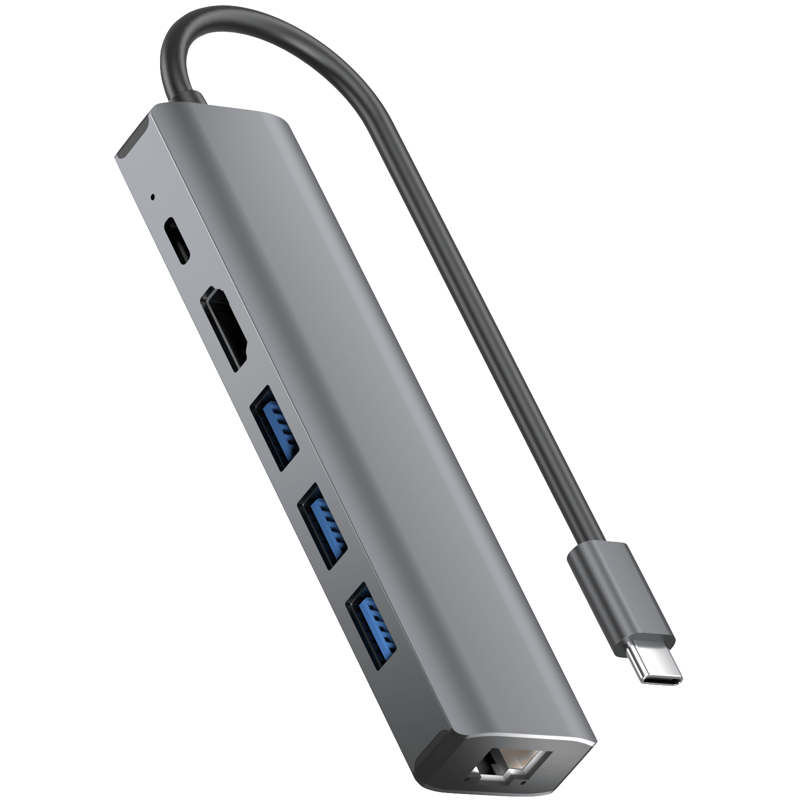 Rolio USB C Hub - 6 in 1 - 1Gbps Ethernet RJ45 - HDMI - USB-C Opladen